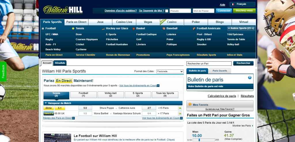 William Hill inscription ⊃ Bonus de bienvenue de William Hill